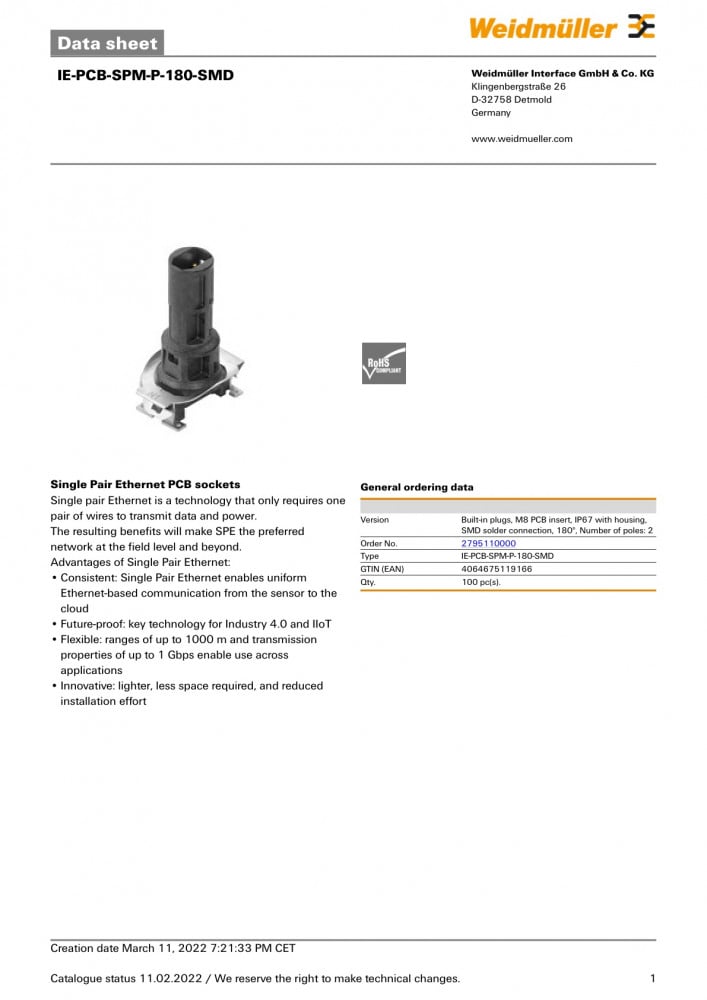 WEIDMULLER 2795110000 technical document page 1