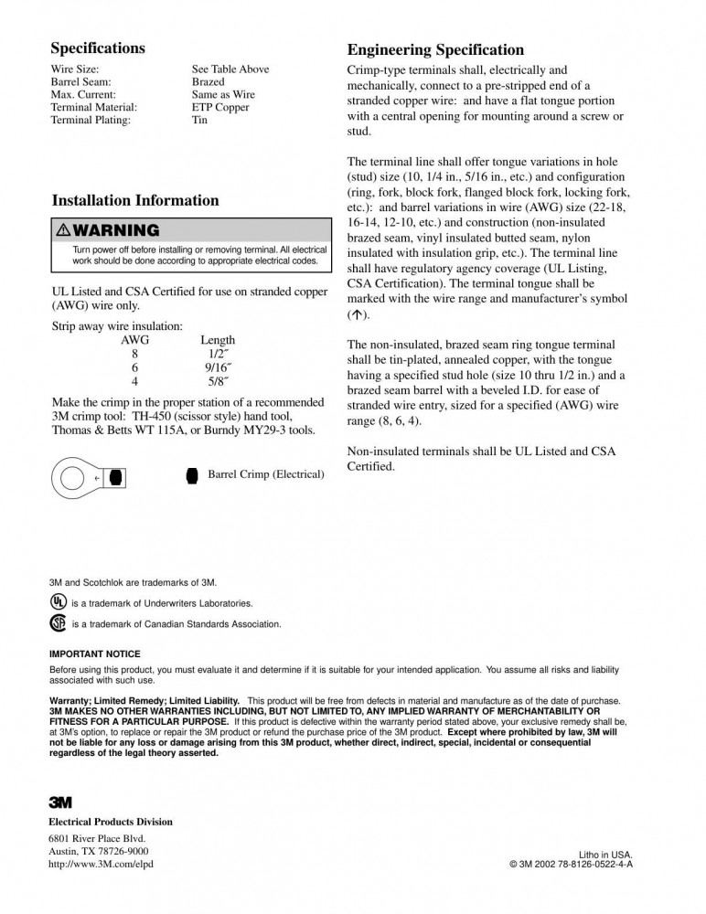 3M Scotchlok M4-38RK data sheet page 2