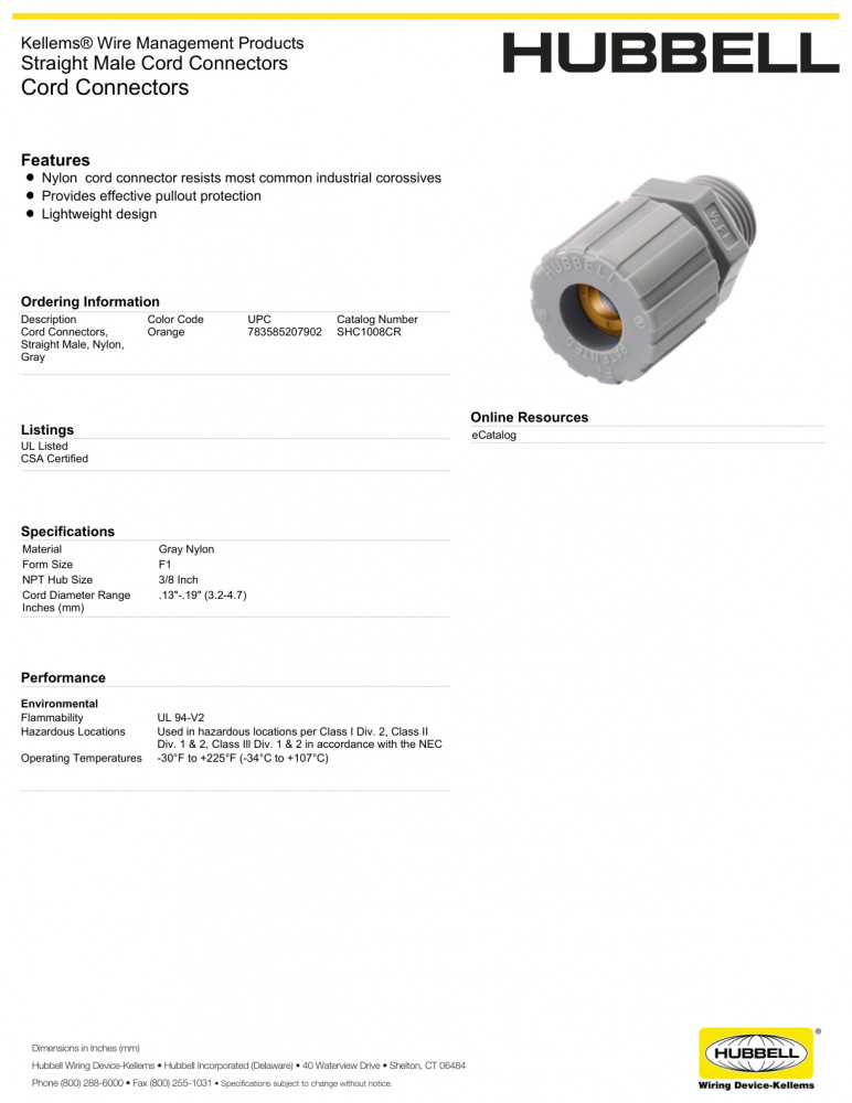 SHC1008CR product documentation page