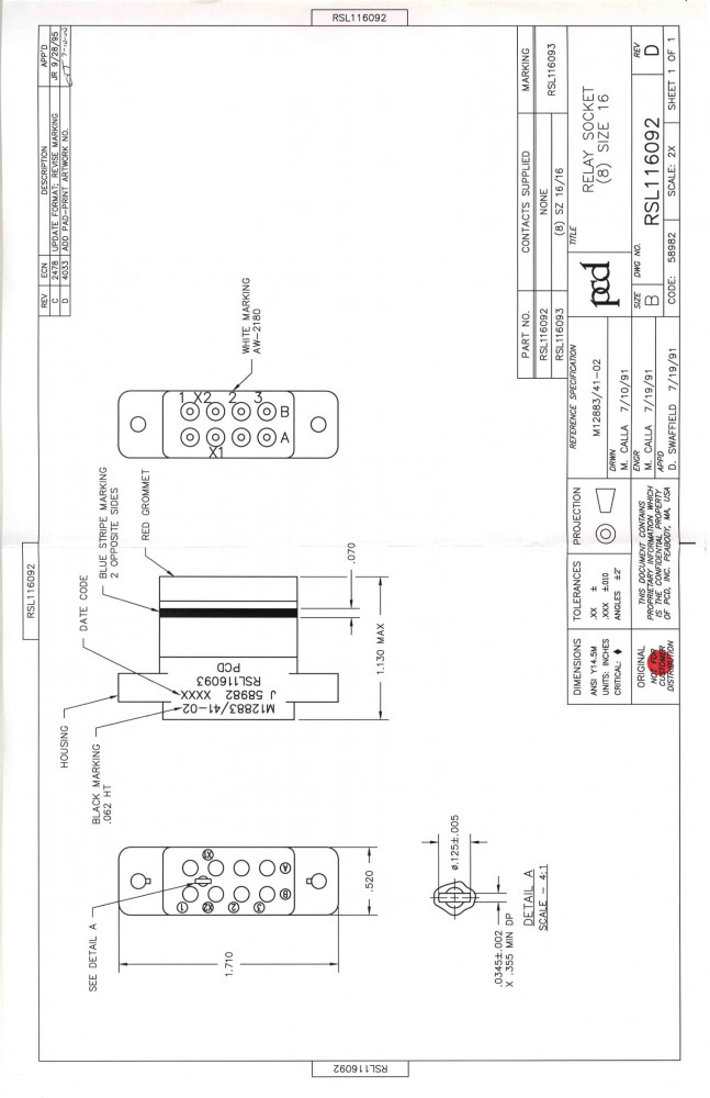 RSL116092 relay socket technical drawing
