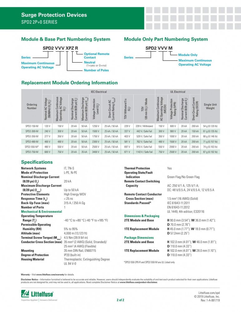 Littelfuse SPD2 series technical document page 2