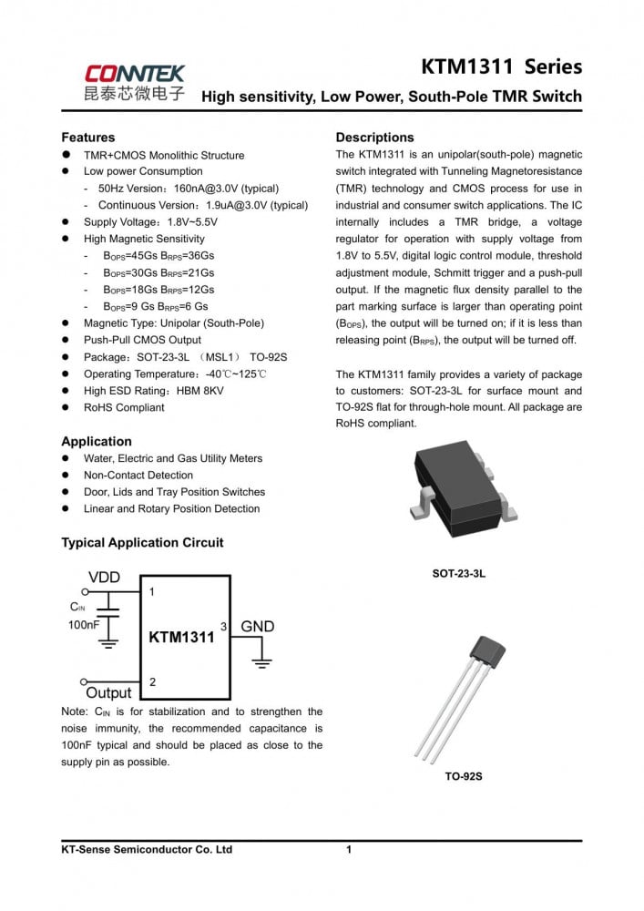 KTM1311TD-ST3 datasheet page 1