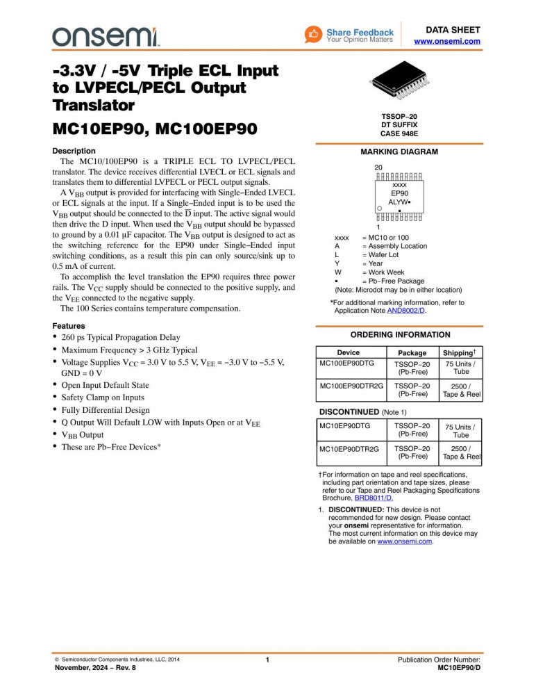 MC100EP90 technical document page 1