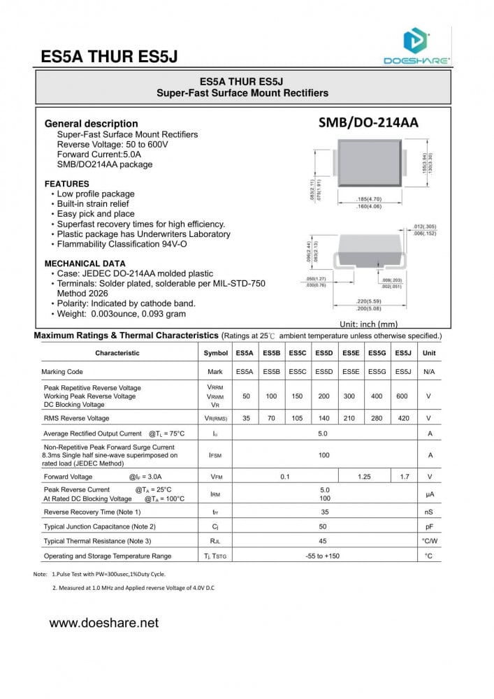 Doeshare ES5J datasheet page 1