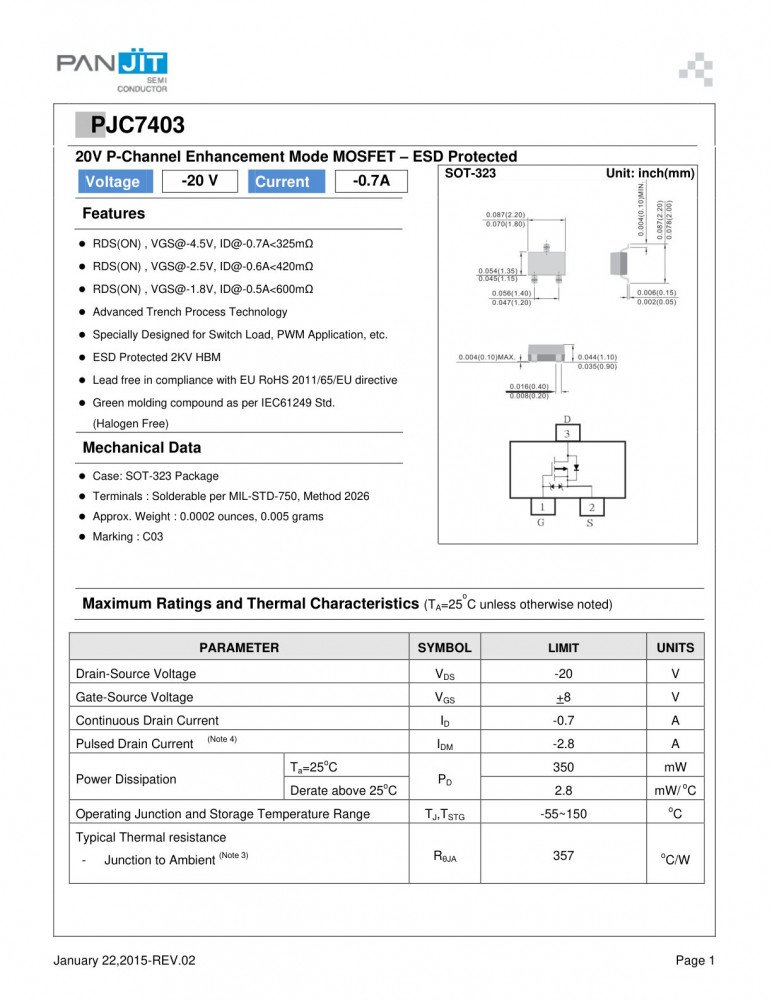 PJC7403 datasheet page 1