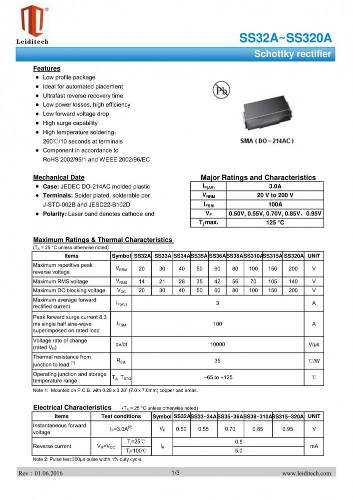 Leiditech SS34A datasheet page 1