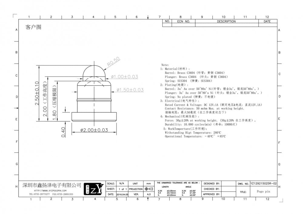 YZ129215025R-02 specification document page 3