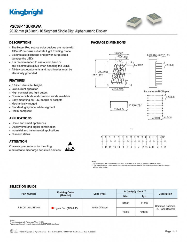 PSC08-11SURKWA datasheet page 1