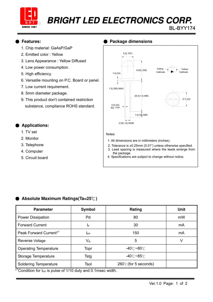 BL-BYY174 technical document, page 1