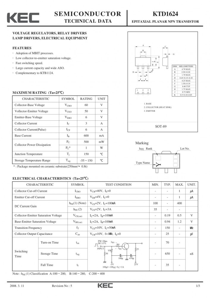 KTD1624-C-RTF/P datasheet page 1