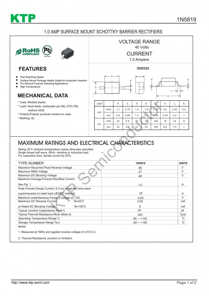 KTP 1N5819 datasheet page 1