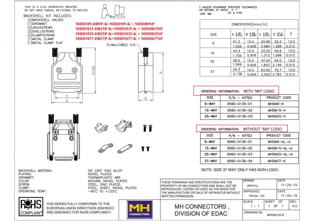 MHDM25-DB25P-K technical drawing page 1