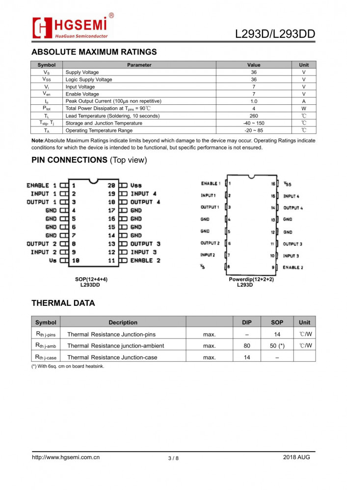 HGSEMI L293DN datasheet page 3