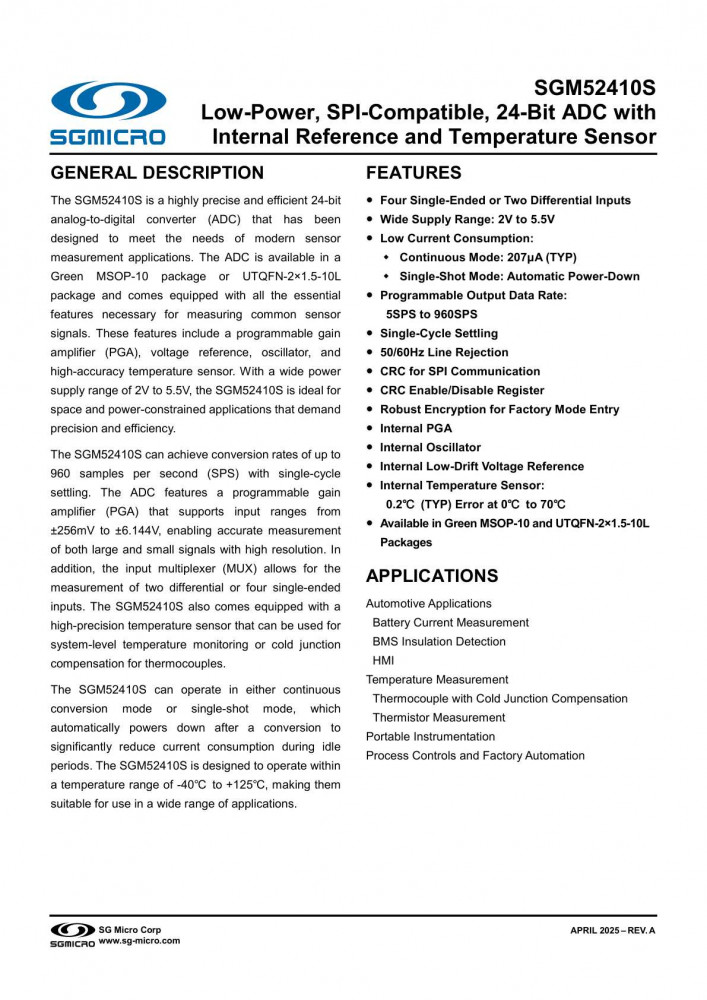 SGM52410S datasheet page 1