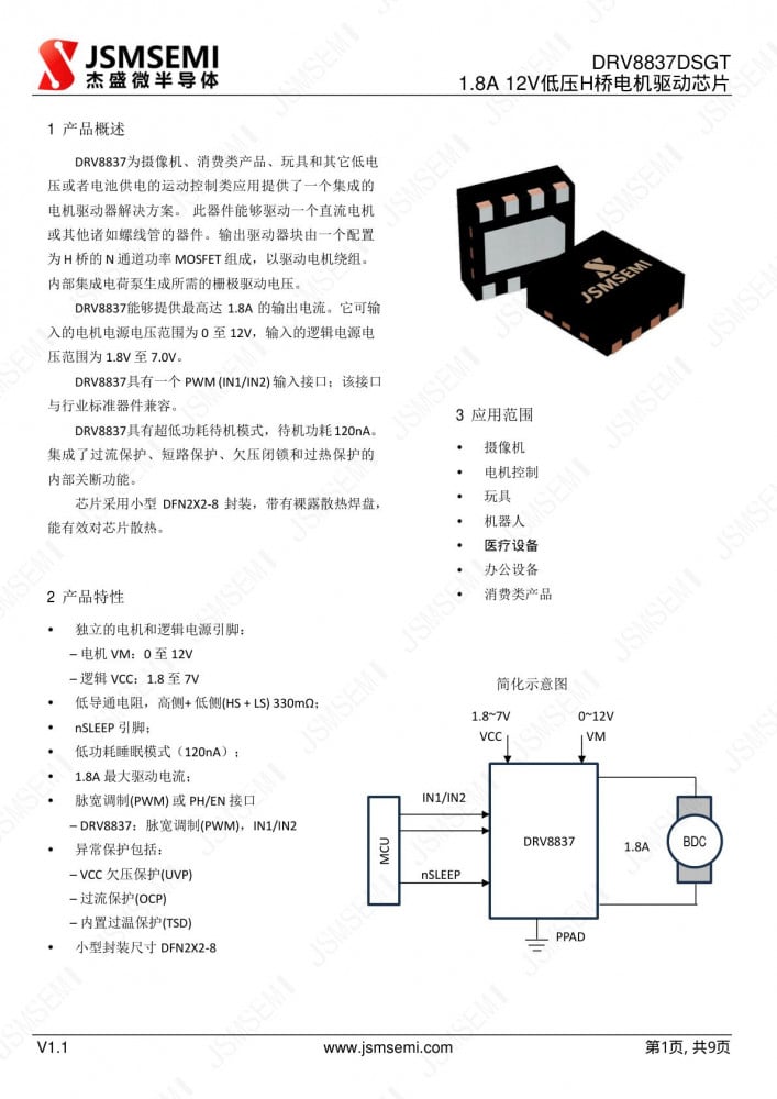 DRV8837DSGT-JSM datasheet page 1