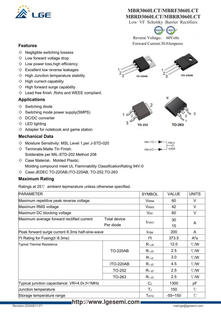 MBRF3060LCT datasheet page 1