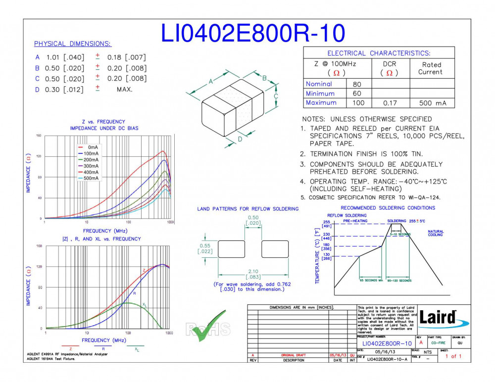 Laird LI0402E800R-10 technical drawing preview