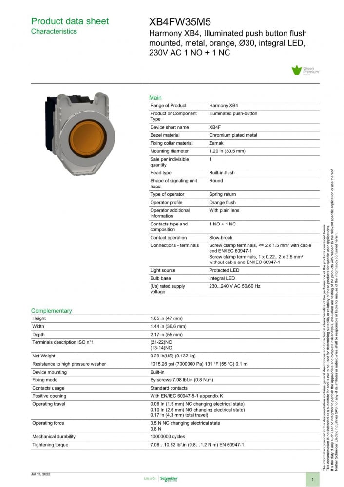 XB4FW35M5 technical document page 1