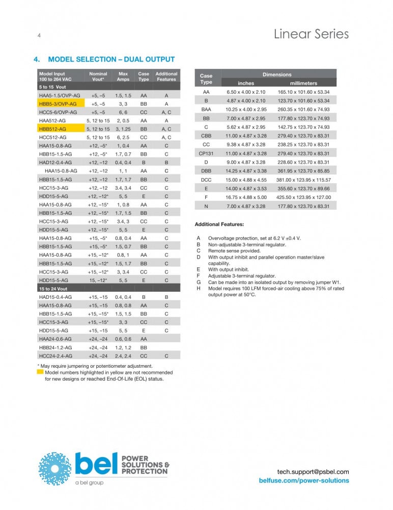 Bel Fuse linear power supply document page 4