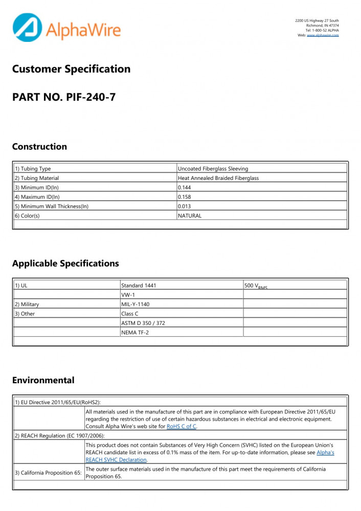 PF2407 NA005 technical specification page 1