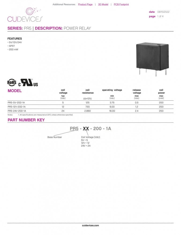 PR5 series datasheet page 1