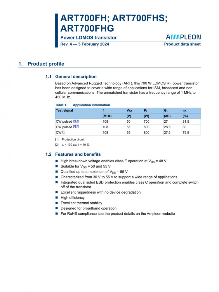 ART700FH technical documentation page 1
