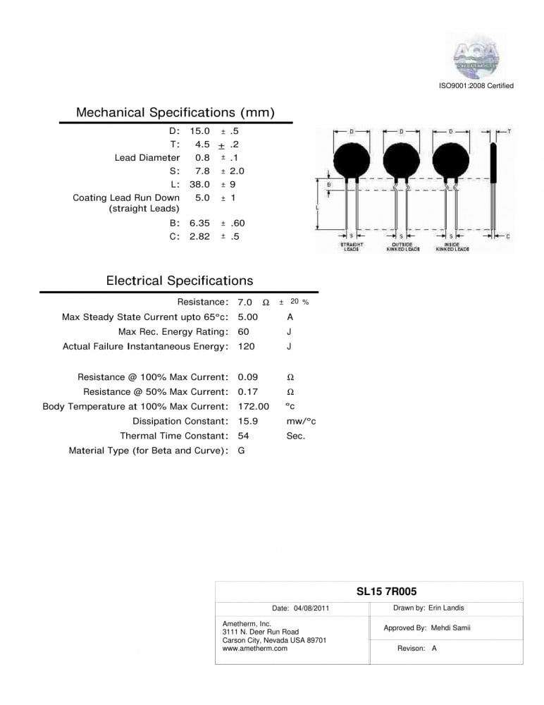 Ametherm SL15 7R005 datasheet page 2