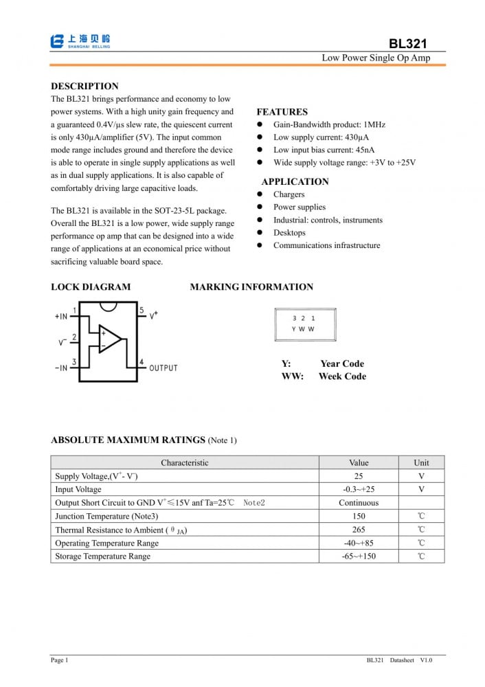 BL321 datasheet page 1