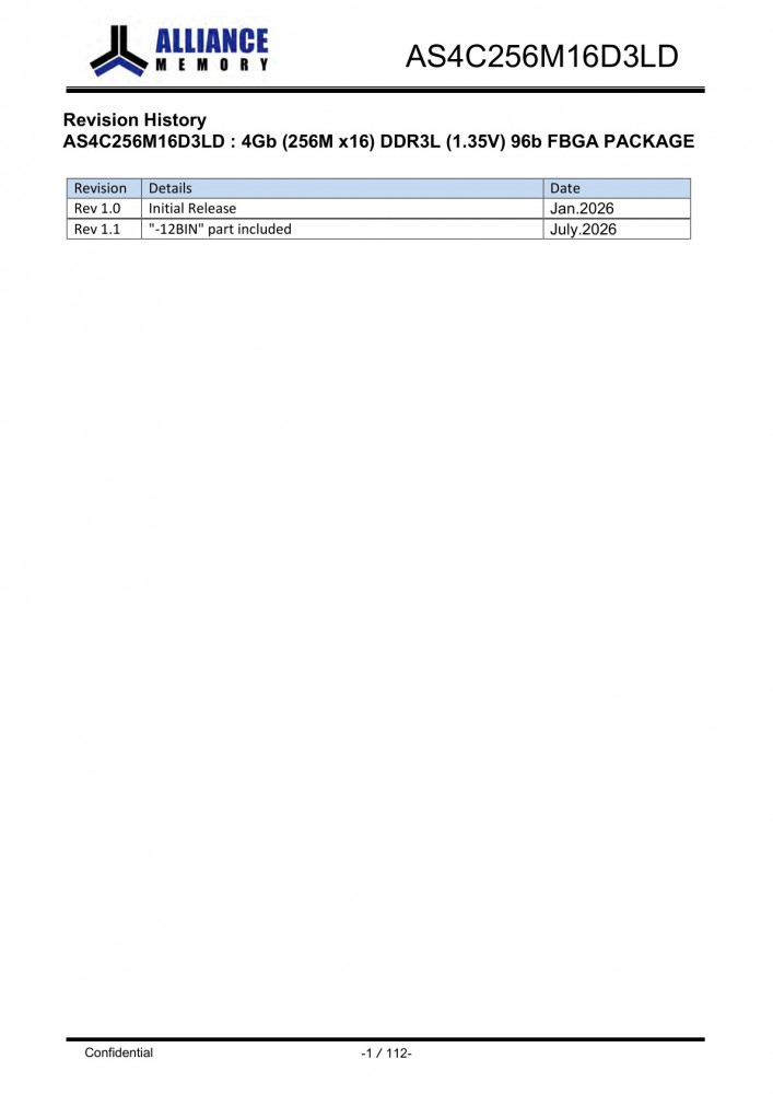 AS4C256M16D3LD datasheet page 1