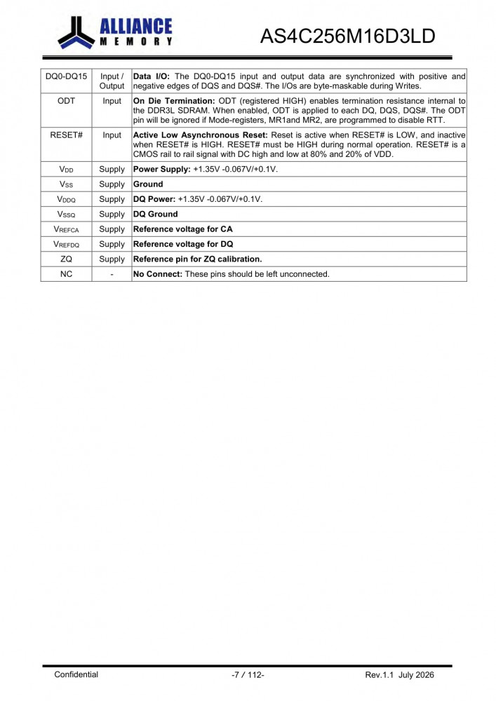 AS4C256M16D3LD datasheet page 7