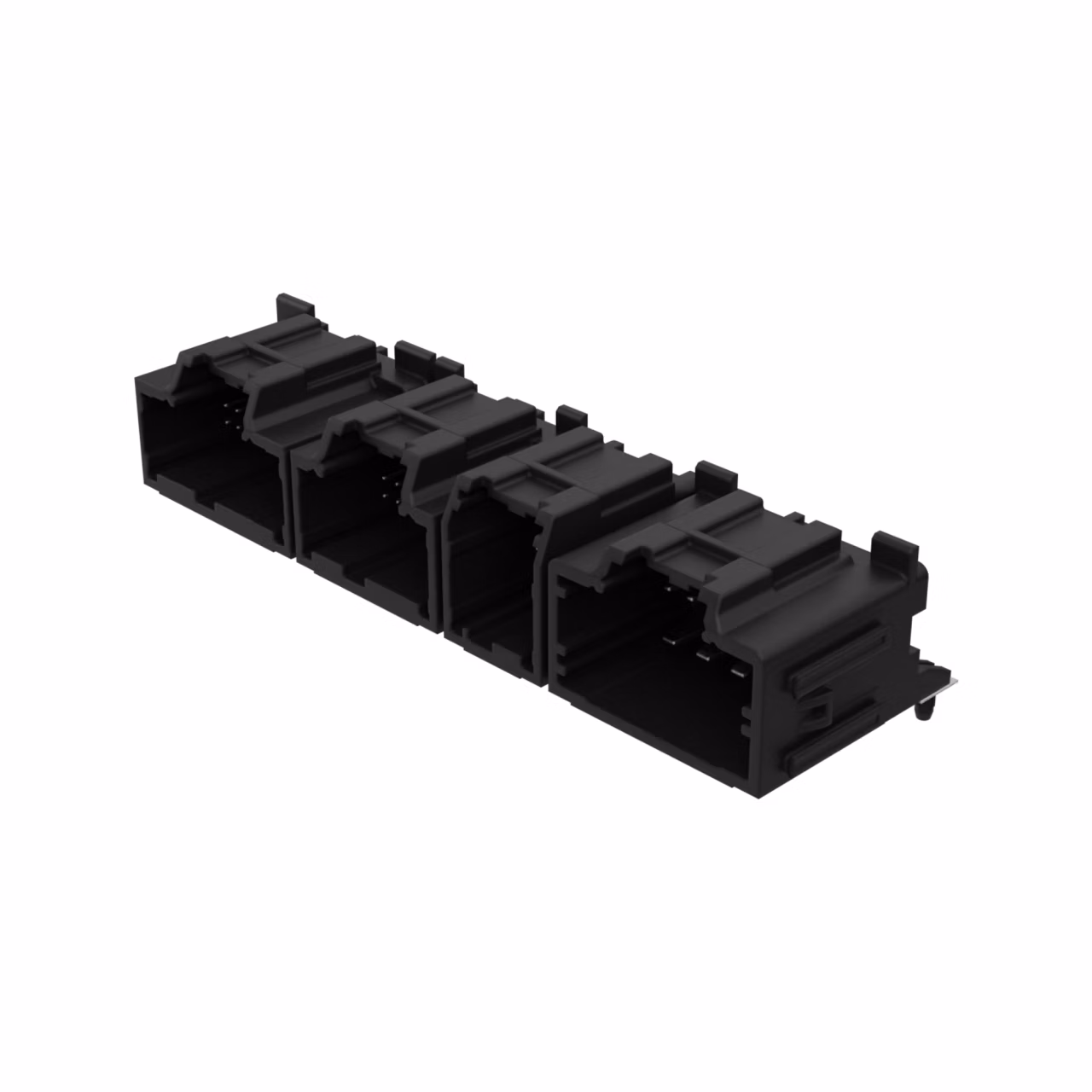 Stac64 4 Bay Right-Angle Headers 54 Circuits, Bay A 20 Circuit Signal Header, Polarization B, Gray; Bay B 16 Circuit Signal Header, Polarization A, Black; Bay C 8 Circuit Signal Header, Polarization A, Black; Bay D 10 Circuit Power Header, Polarization A,  for sale