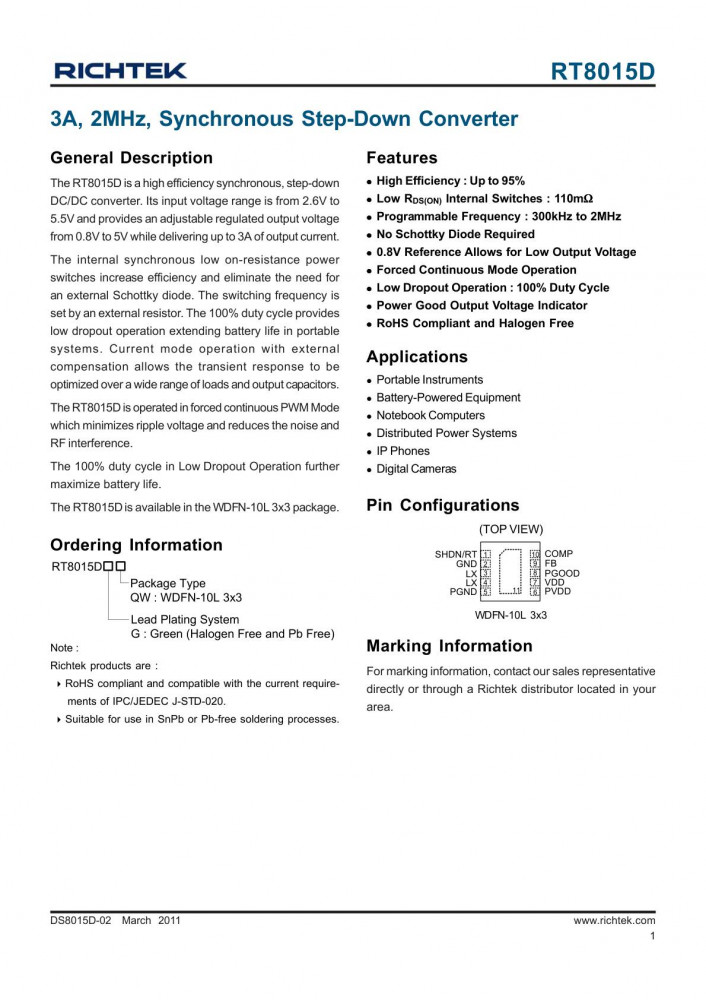 RT8015D datasheet page 1