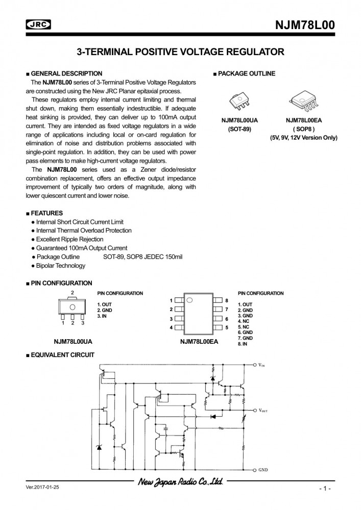 NJM78L08UA-TE1 datasheet page 1