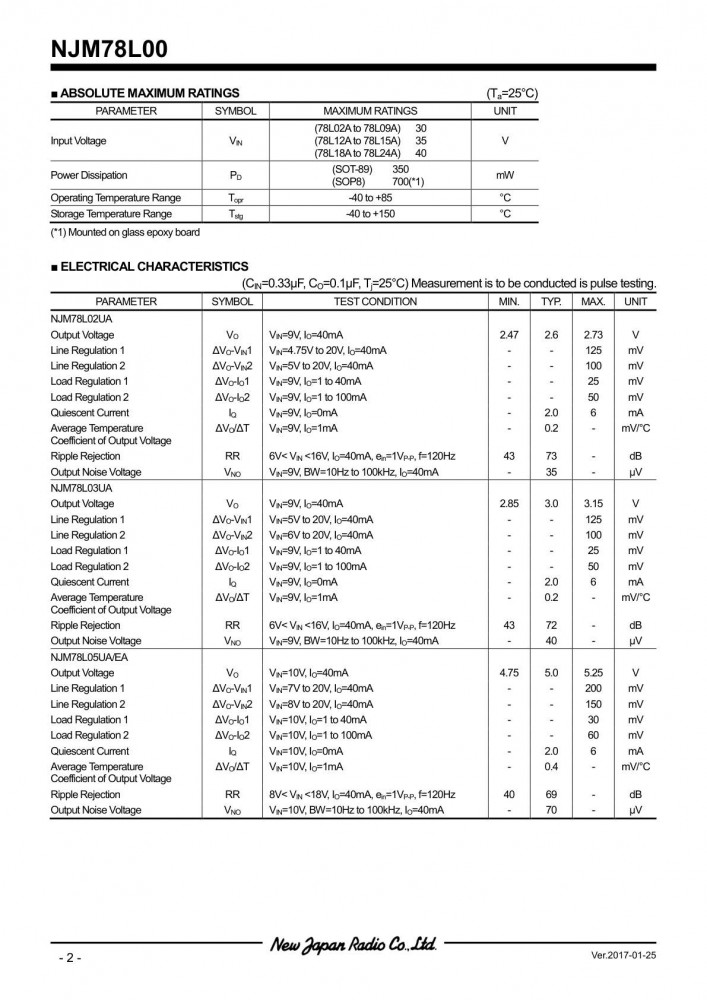 NJM78L08UA-TE1 datasheet page 2