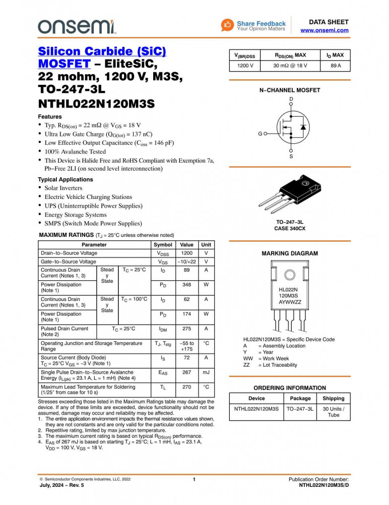 NTHL022N120M3S datasheet page 1