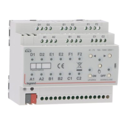 KNX controller multi-applications DIN 12 outputs - KNX on/off room controller - 12 outputs 16A 250VAC - DIN-rail 6 modules IP20 for sale