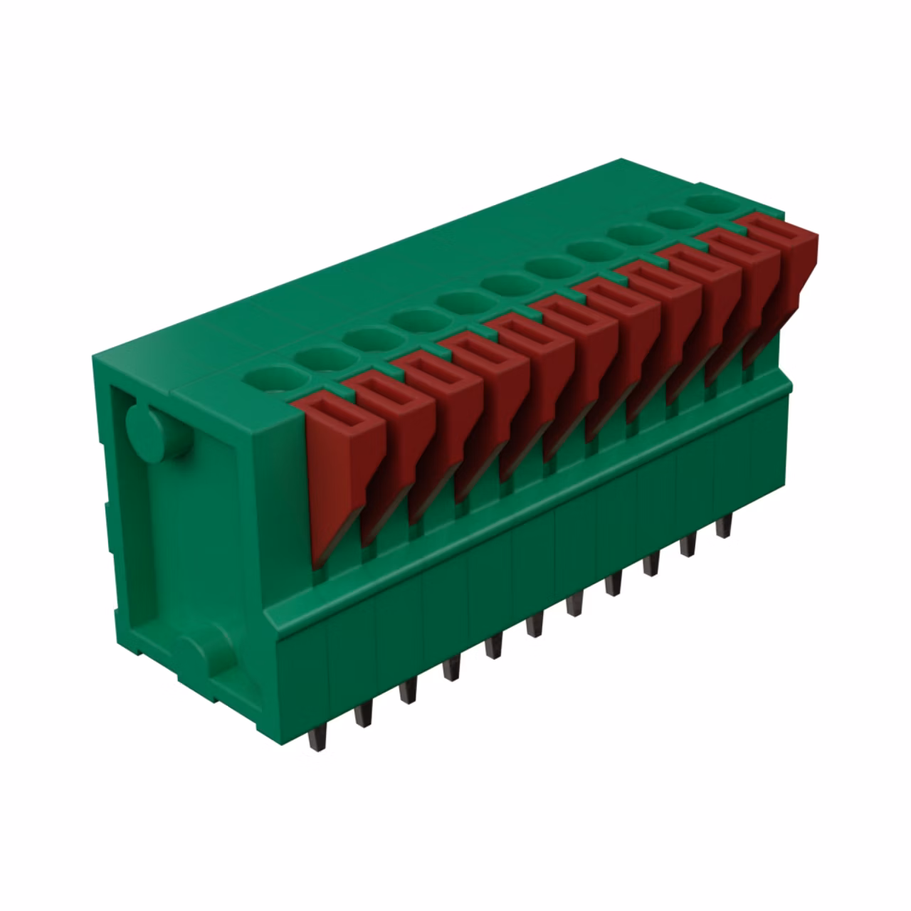 2.54mm Pitch, Eurostyle Fixed-Mount Push-Button Terminal Block, Vertical, 6A, 26-18 AWG, Green, 11 Circuits for sale