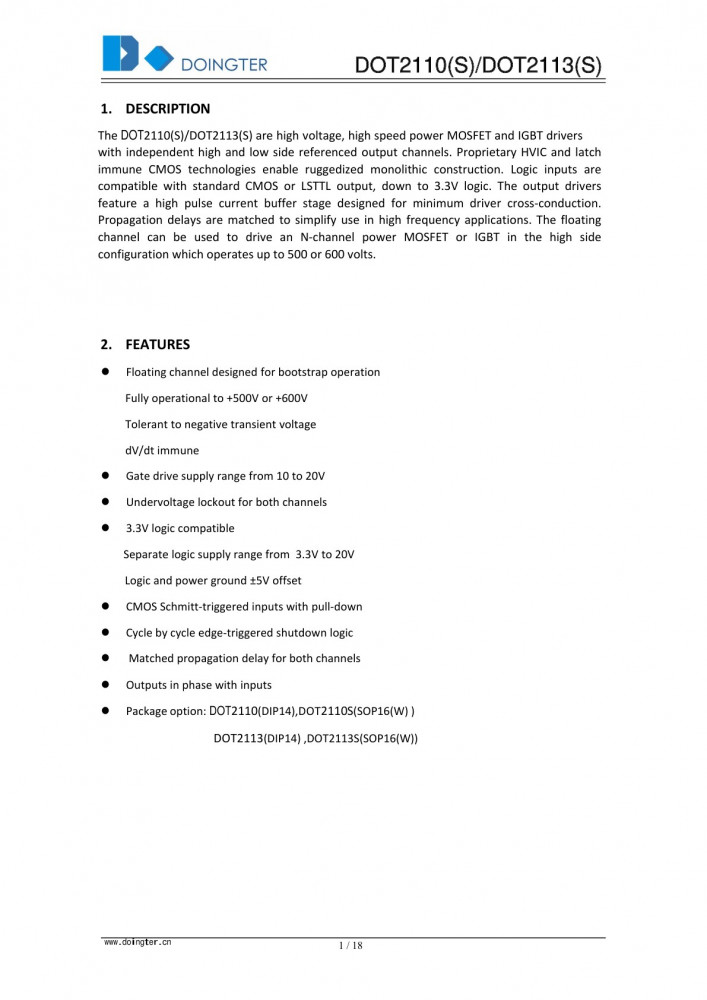 DOT2110 datasheet page 1
