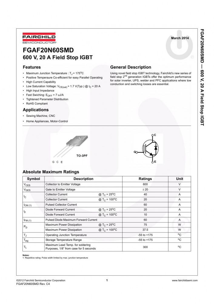 FGAF20N60SMD datasheet page 2