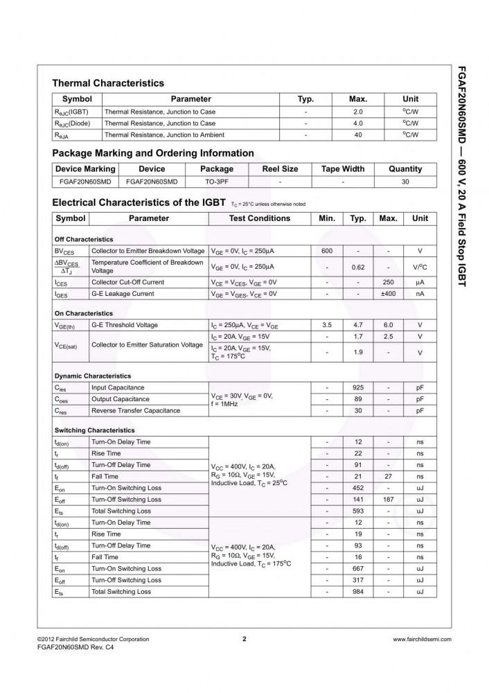 FGAF20N60SMD datasheet page 3