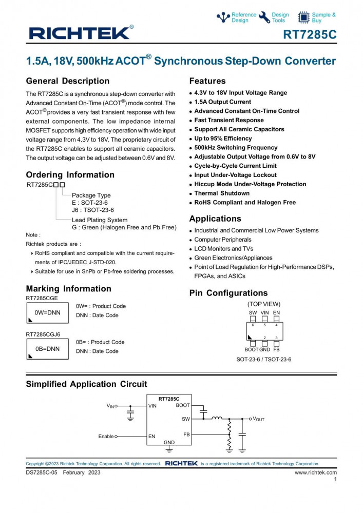 RT7285C datasheet page 1