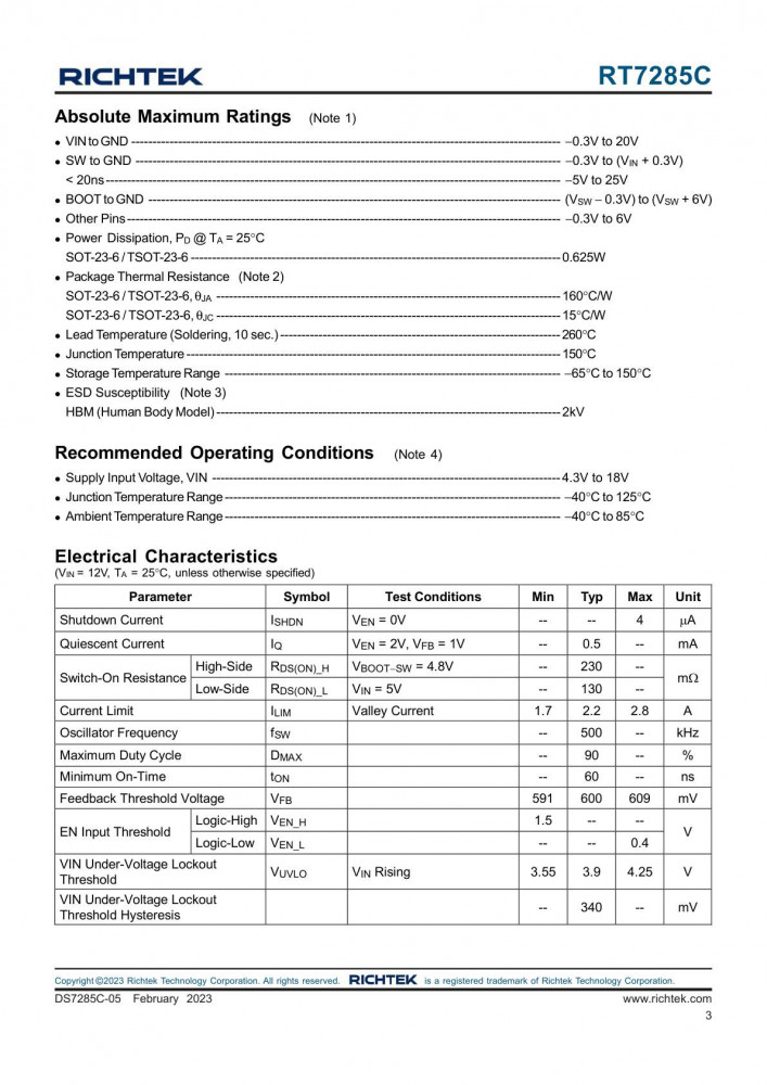RT7285C datasheet page 3