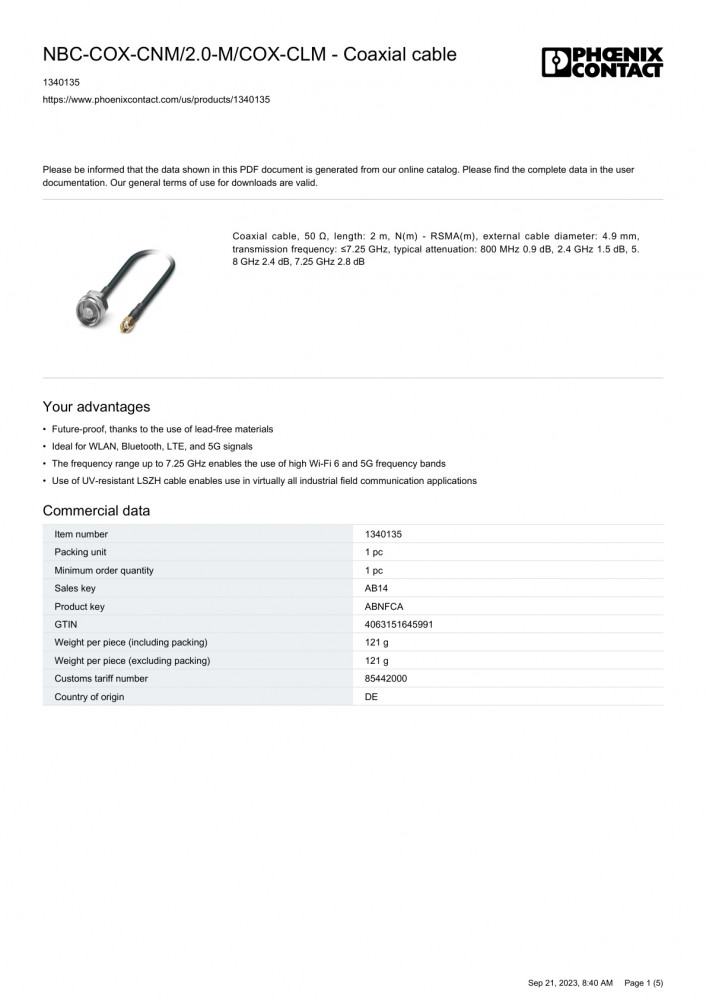 Phoenix Contact 1340135 technical document page 1