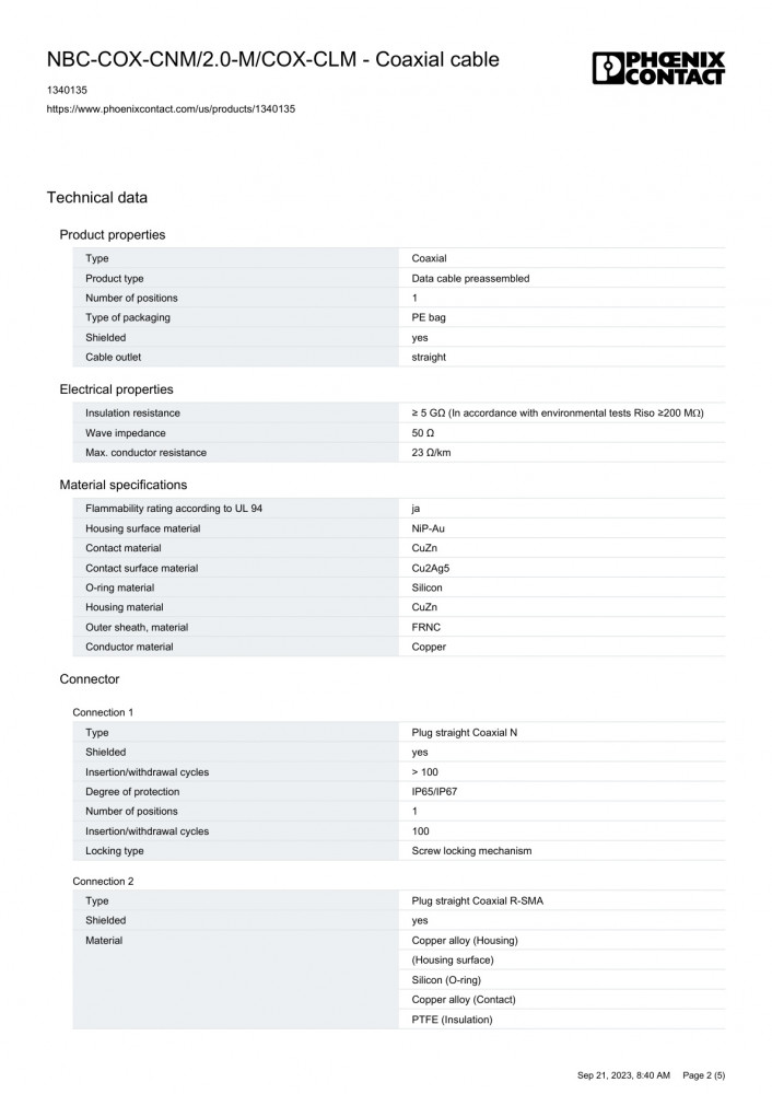 Phoenix Contact 1340135 technical document page 2