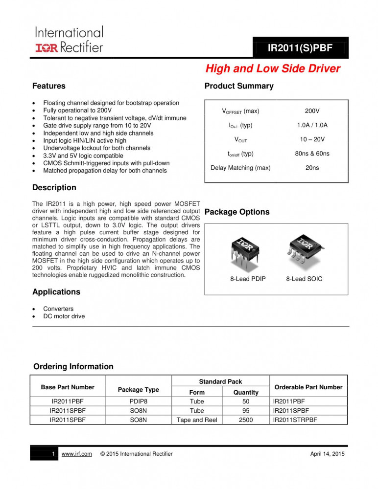 IR2011STRPBF datasheet page 1