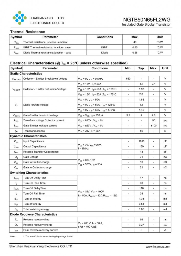 NGTB50N65FL2WG-HXY datasheet page 2