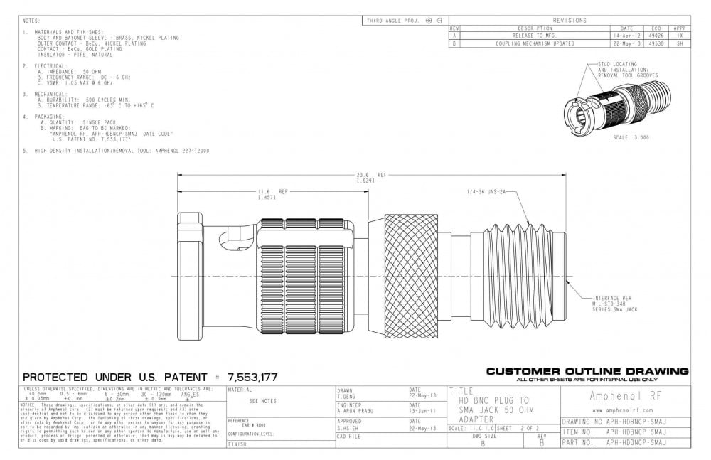 Amphenol APH-HDBNCP-SMAJ technical drawing