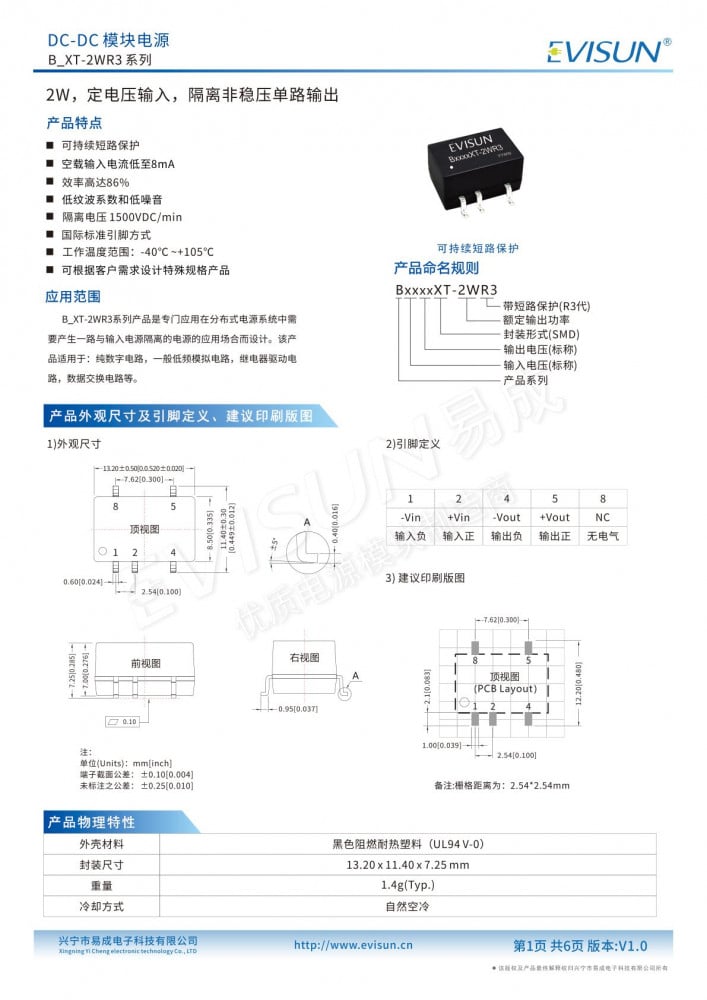 EVISUN B2405XT-2WR3 datasheet page 1