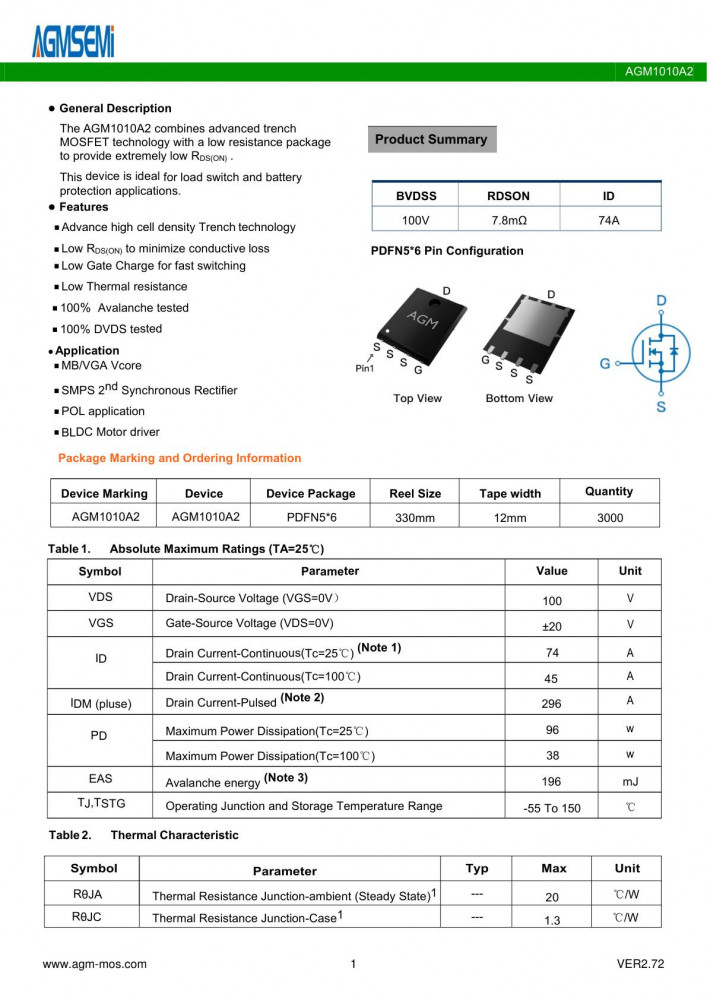 AGM1010A2 datasheet page 1