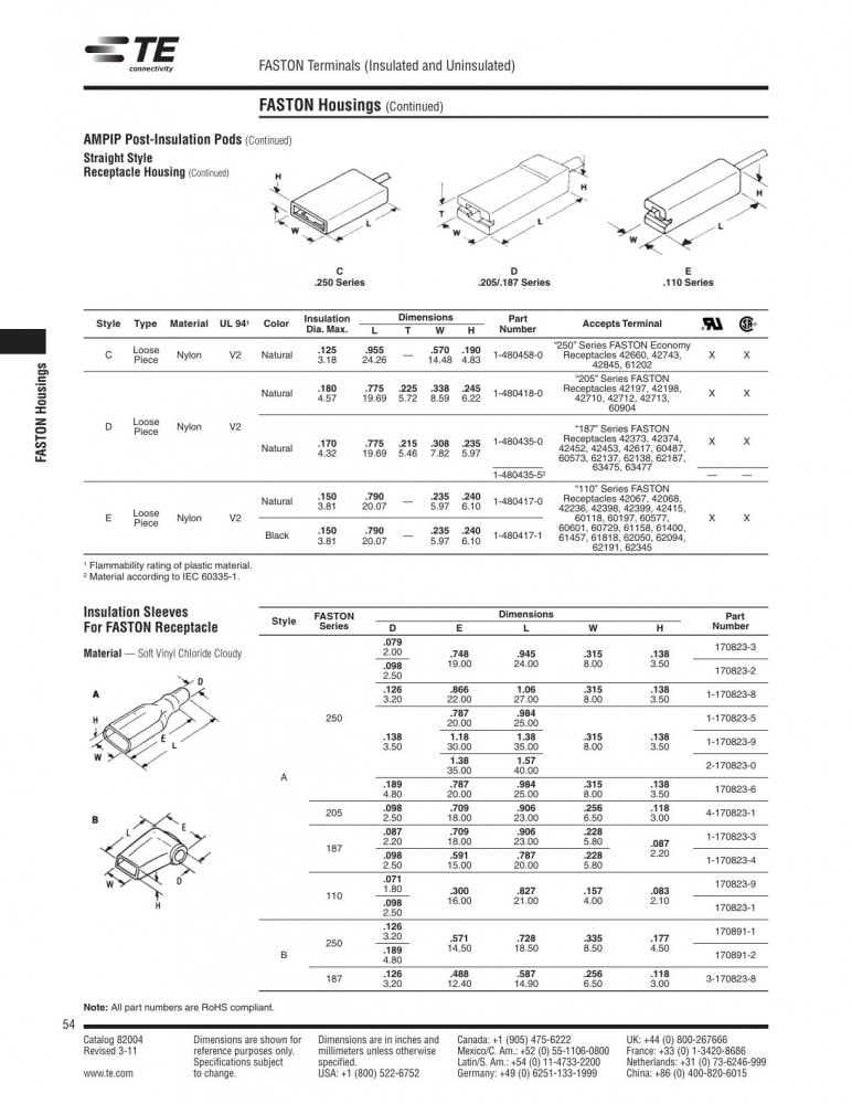 TE Connectivity FASTON housing catalog page 3